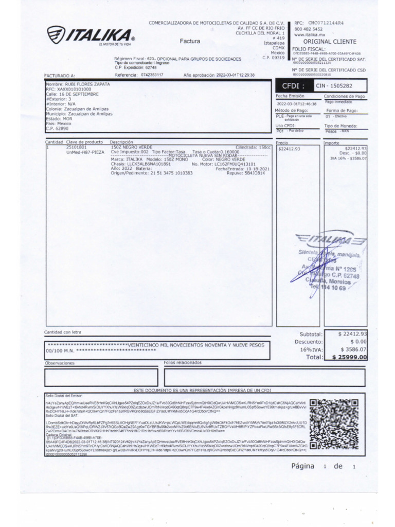 Factura Italika | PDF