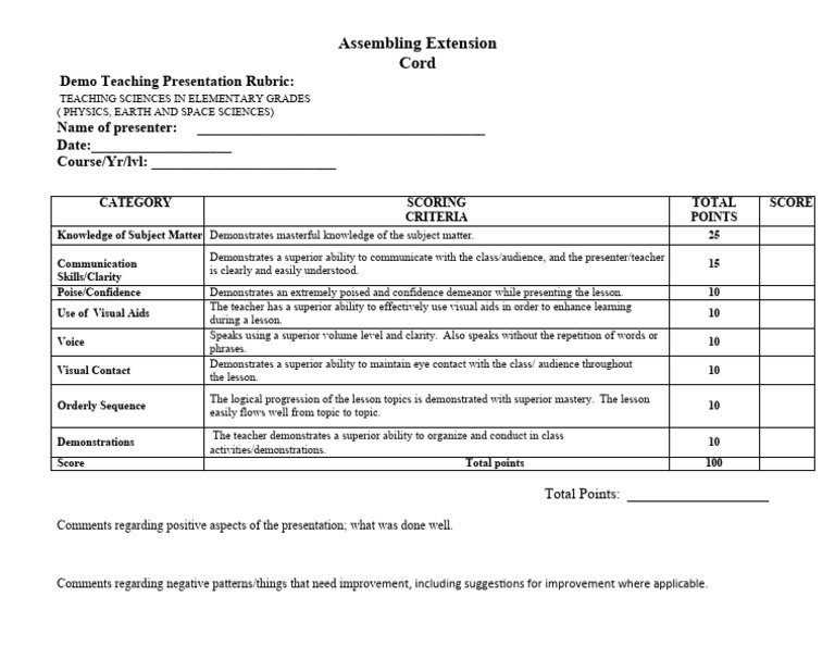Demo Teaching Rubrics Pdf Teachers Cognitive Science
