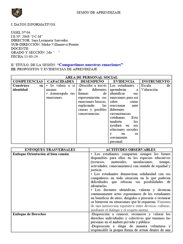 SESIÓN DE APRENDIZAJE-Compartimos Nuestras emociones-INICIO ESCOLAR | PDF | Ira | Las emociones
