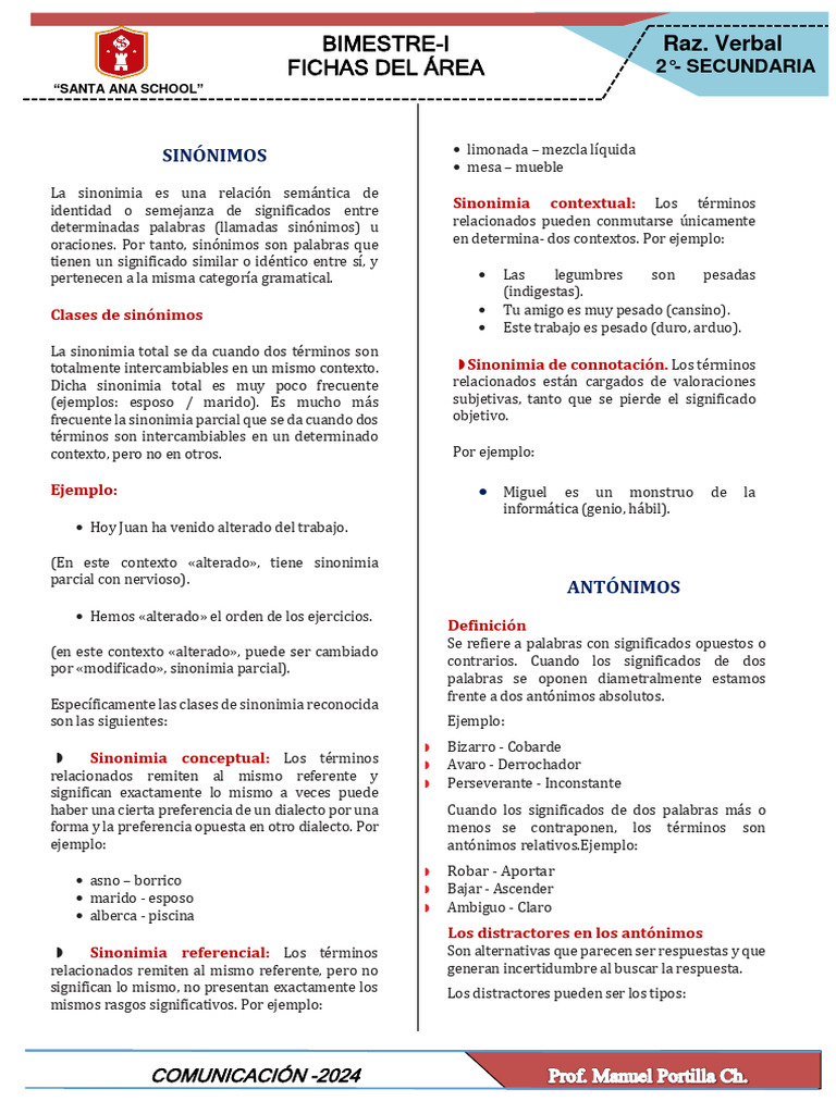 Ficha 1 - RV - 2do | PDF | Unidades Semánticas | Semántica