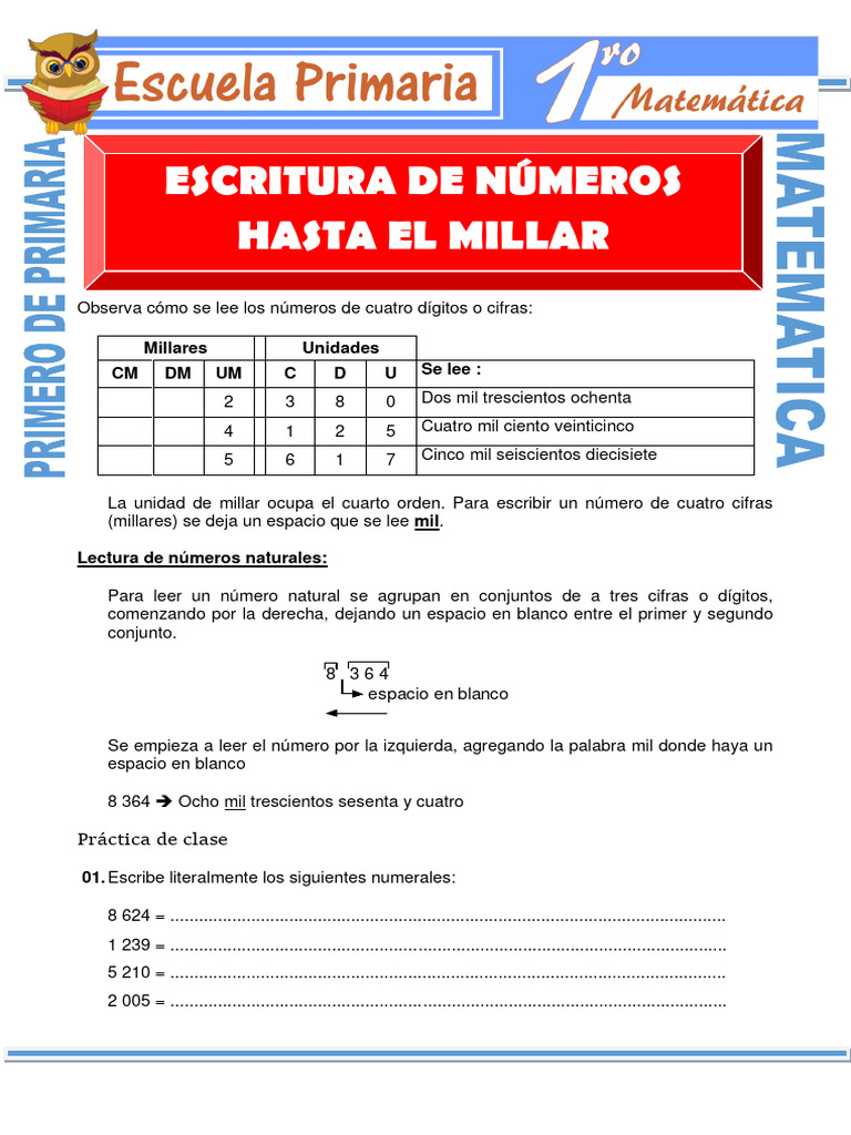Escritura De Números Hasta Millar Pdf Números Notación Matemática