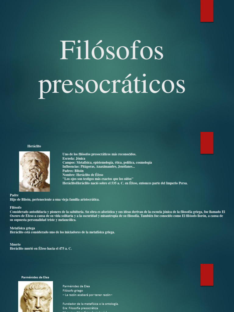 Filósofos presocráticos | PDF | Filosofía griega antigua | Filosofía antigua