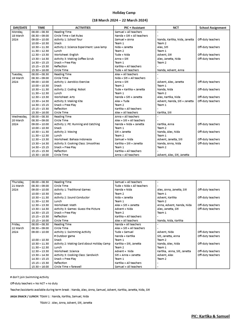 Rundown Holiday Camp 2024 | PDF