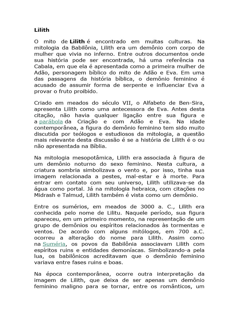 Mito e Significado de Lilith na Bíblia | PDF
