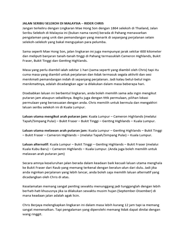 Jalan Seribu Selekoh Pahang | PDF