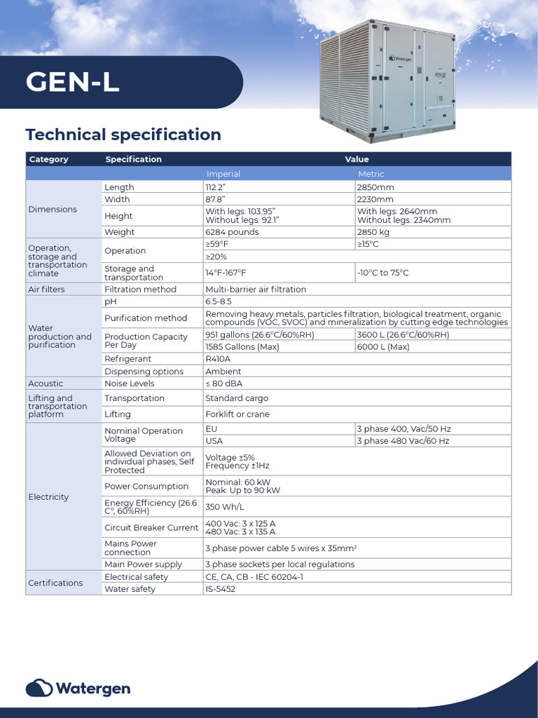Watergen GEN L Spec 1 | PDF | Alternating Current | Mains Electricity