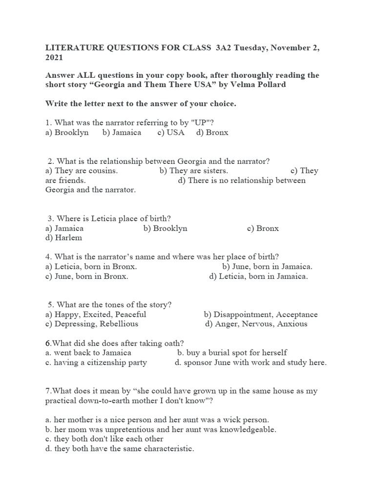Literature Questions on "Georgia and Them" | PDF