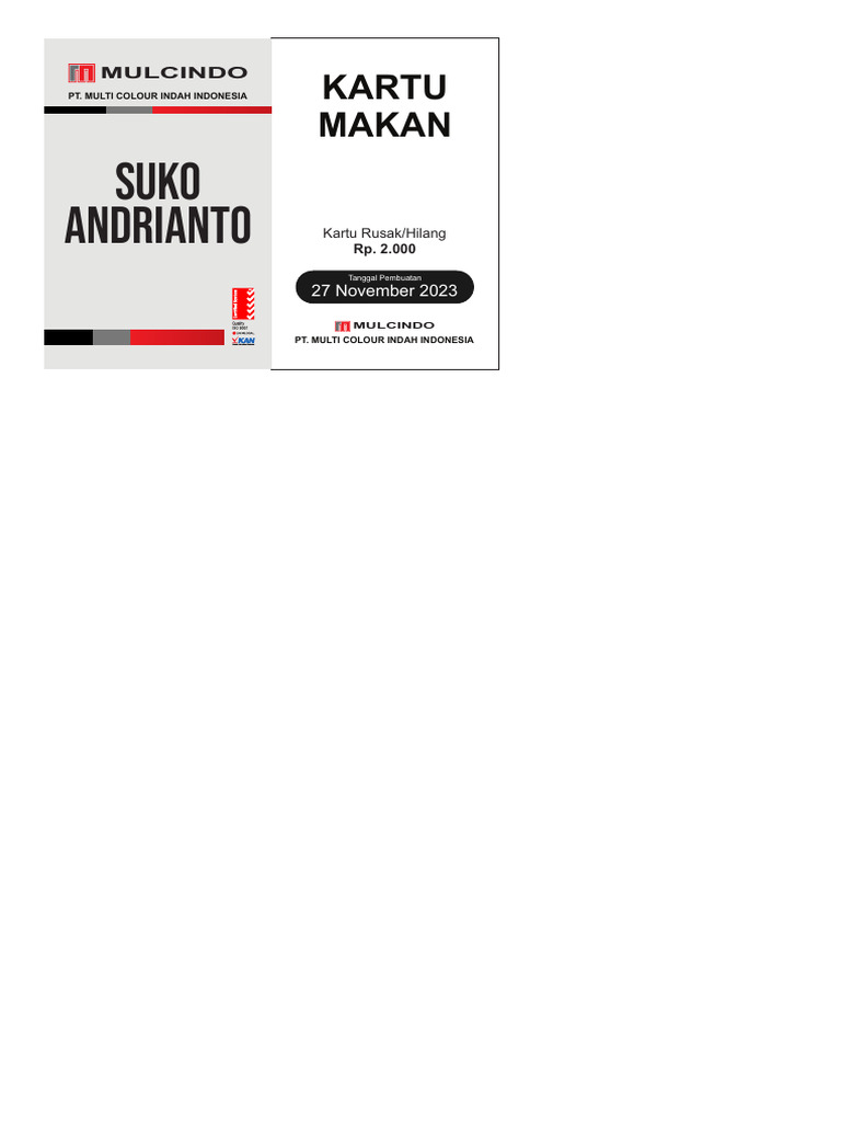 Kartu Makan Staff Cak Suko | PDF