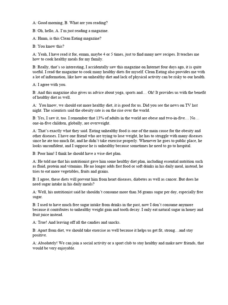 Healthy Eating Dialogue Between Friends | PDF | Healthy Diet | Sugar