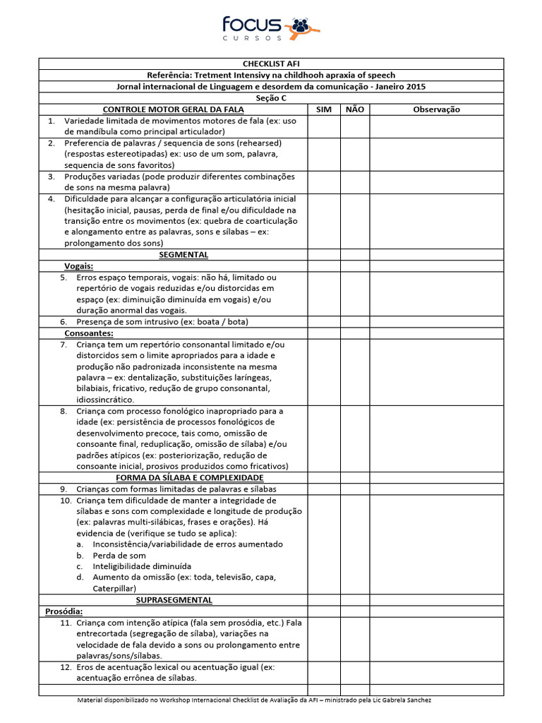 Checklist Afi | Download grátis PDF | Sílaba | Palavra