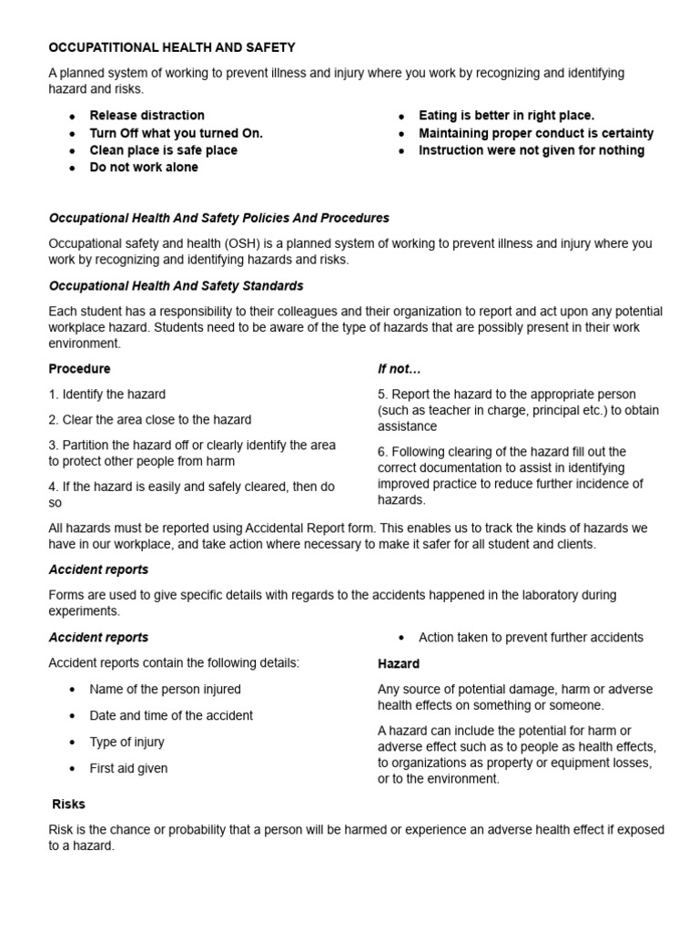 Occupatitional Health and Safety | PDF | Hazards | Network Interface ... Occupatitional Health and Safety | PDF | Hazards | Network Interface ...