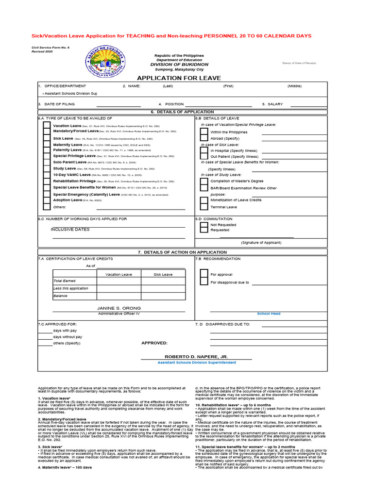 CSC FORM 6 North Teaching and Non Teaching 20 To 60 CALENDAR DAYS | PDF ...