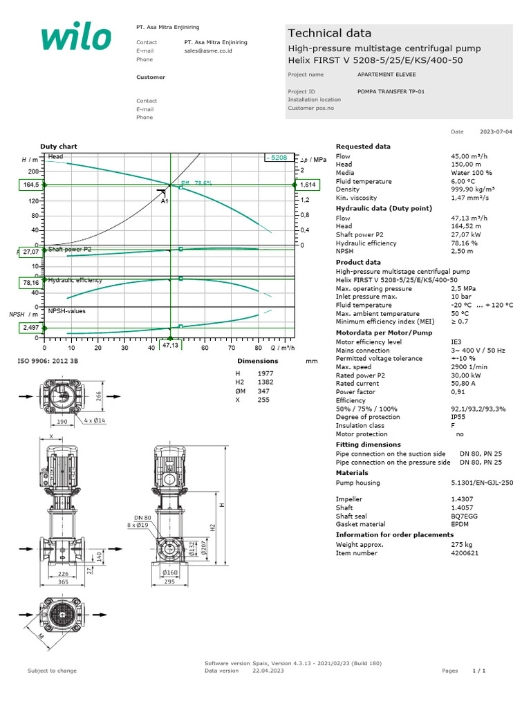 Technical Data for Helix Pump Model | PDF | Pump | Continuum Mechanics