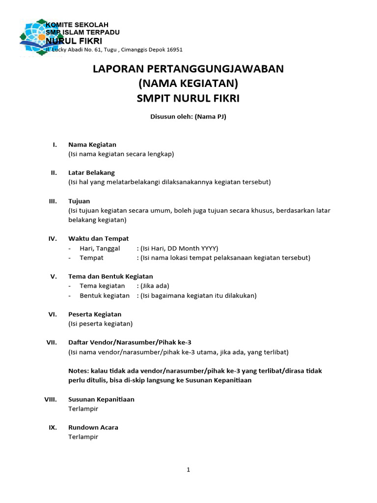 Template LPJ Kegiatan by Guru | PDF