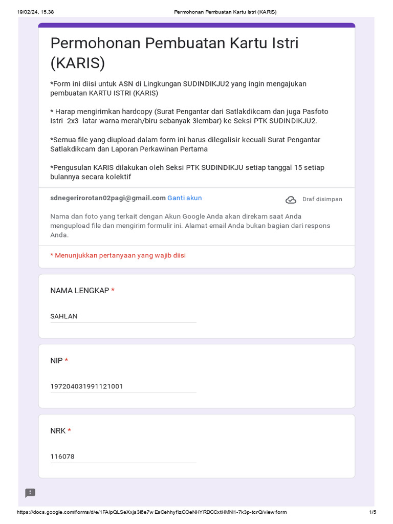 Permohonan Pembuatan Kartu Istri (KARIS) | PDF | Hukum