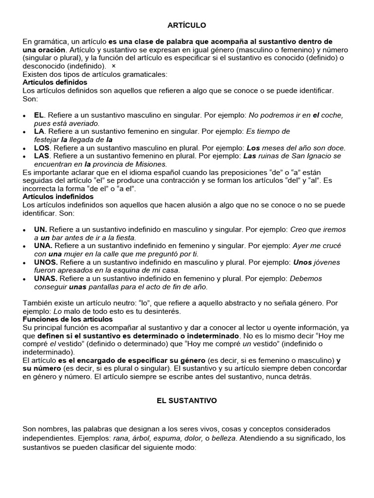 Artículos y Sustantivos en Español | PDF | Adjetivo | Sustantivo