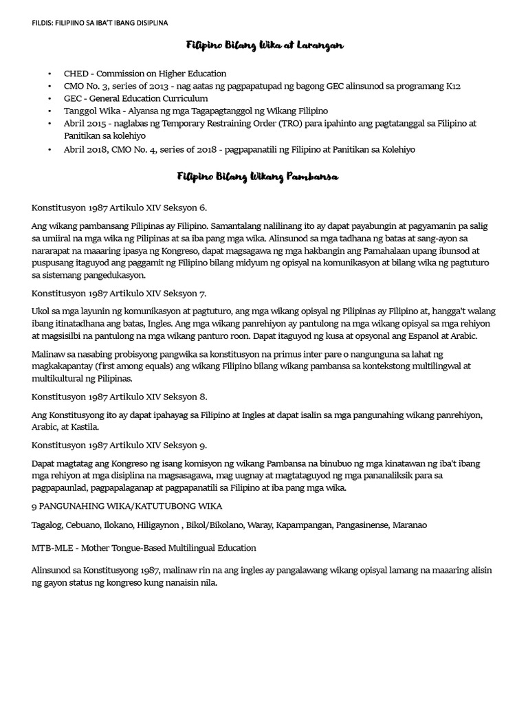 Fildis Modyul 1 Reviewerrrr | PDF