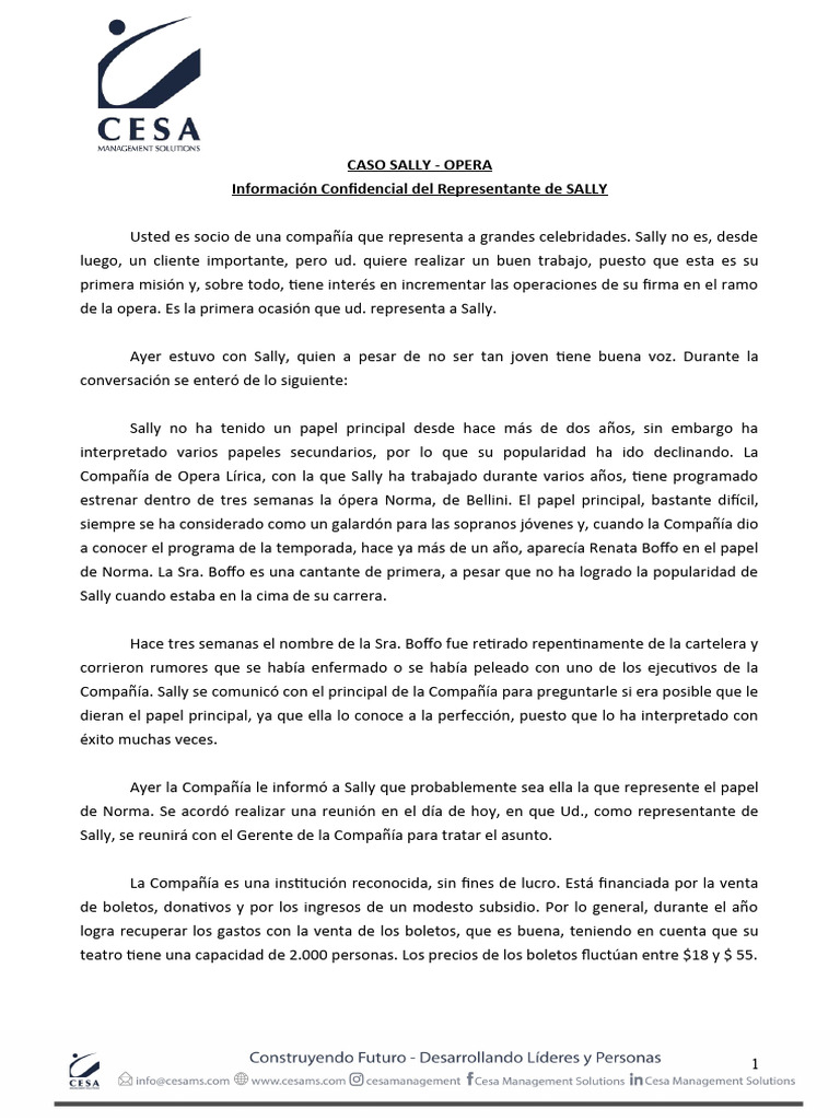 CASO SALLY Opera Negociación - Información Representante | PDF