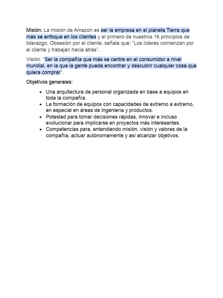 Misión y Visión de Amazon: Enfoque al Cliente | PDF | Negocios
