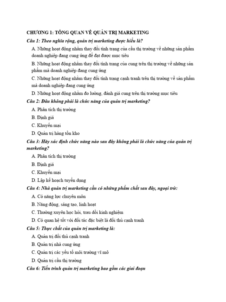 câu hỏi ôn tập TN C1 QTM | PDF