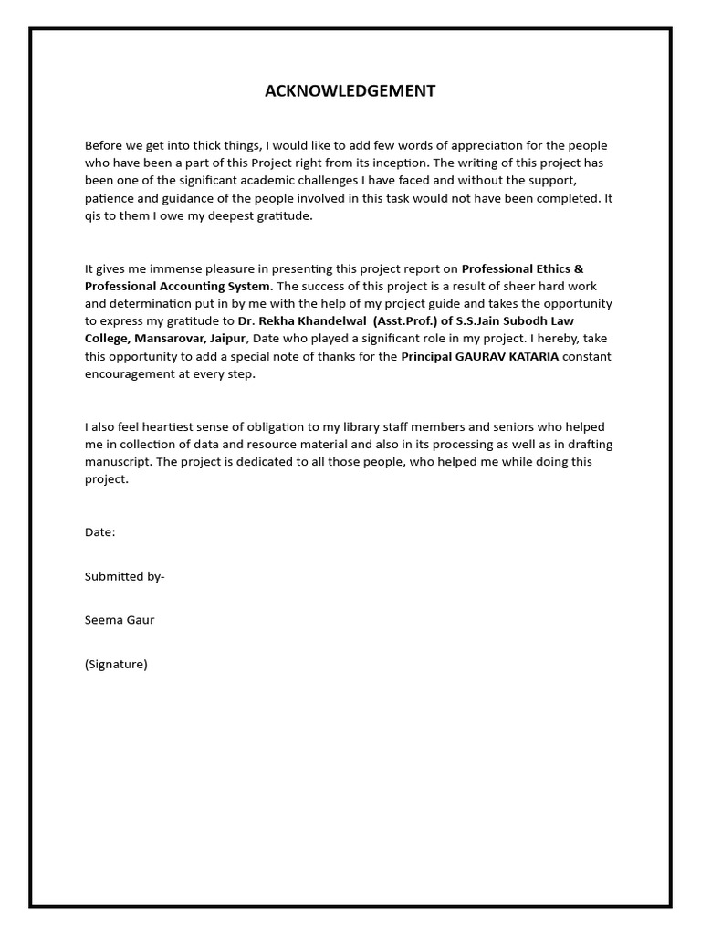 Acknowledgement: Professional Accounting System. The Success of This ...