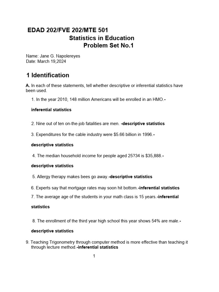 Problem Set 1 | PDF | Level Of Measurement | Statistics
