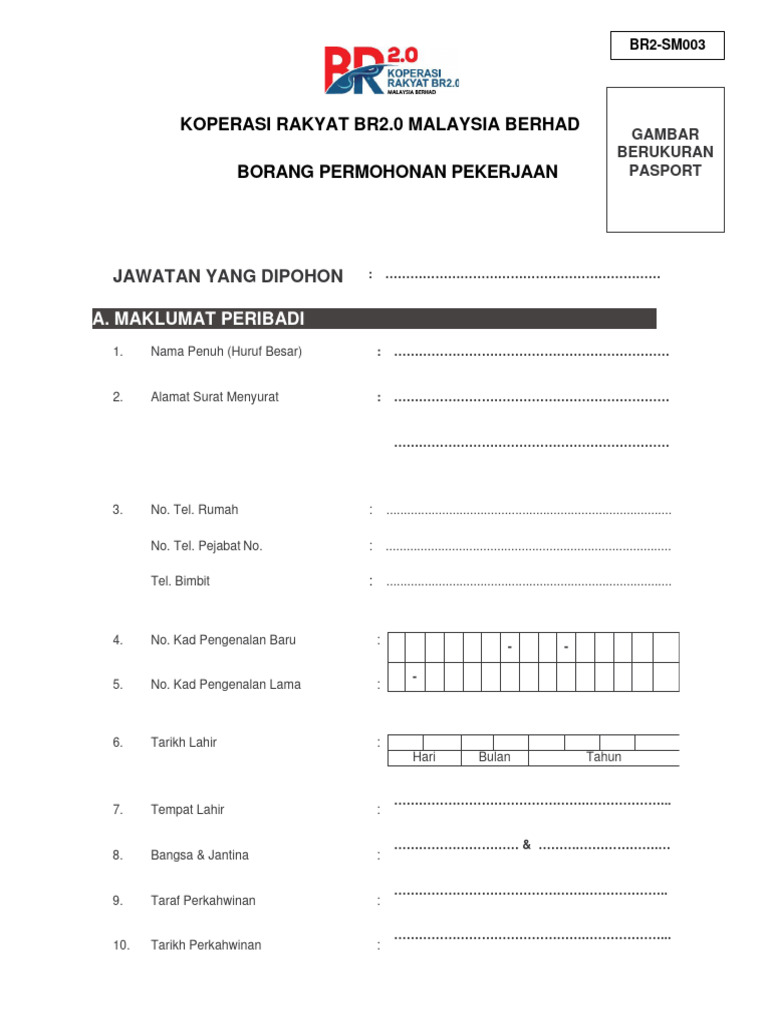 BR2-SM003 Permohonan Pekerjaan | PDF