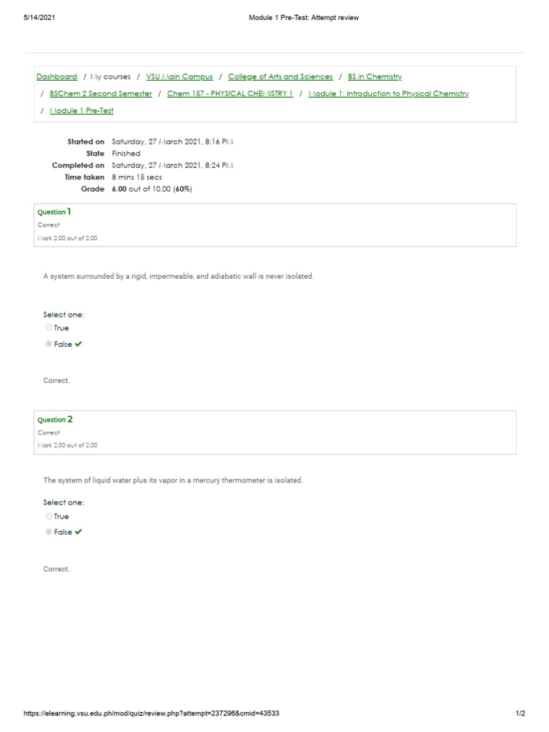 Module 1 Pre Test - Attempt Review | PDF | Wellness | Science & Mathematics