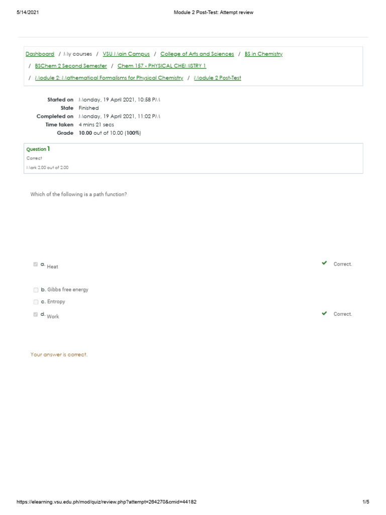 Module 2 Post-Test Review: Physical Chemistry | PDF | Classical ...