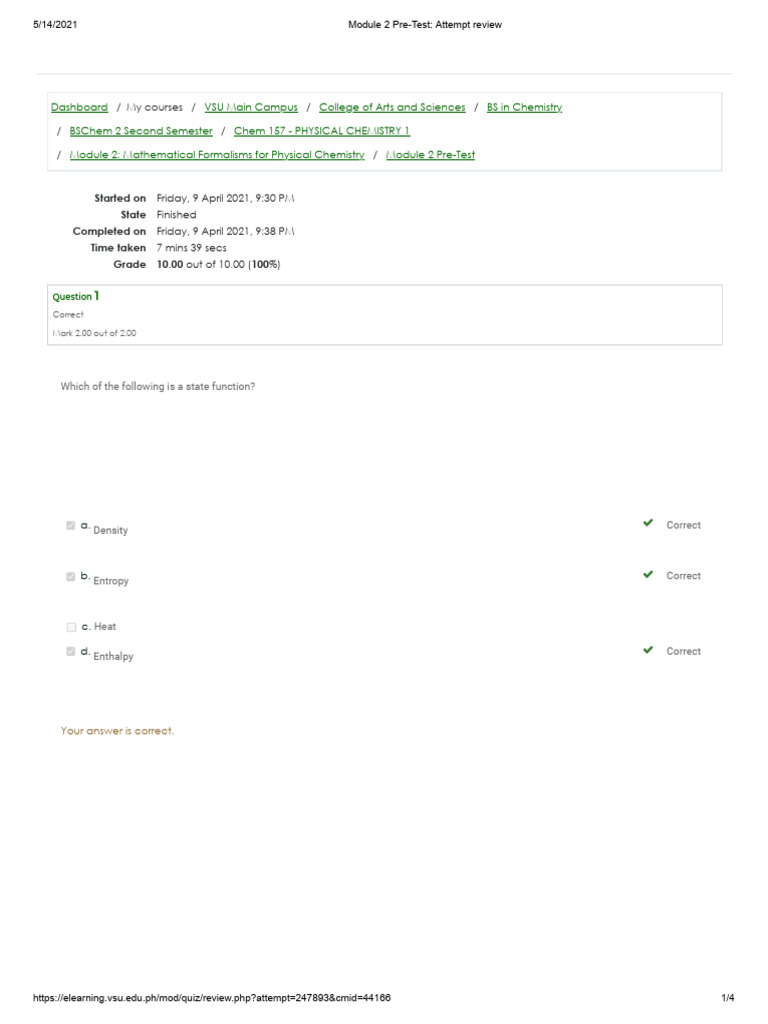 Module-2-Pre-Test_-Attempt-review | PDF | Entropy | Heat