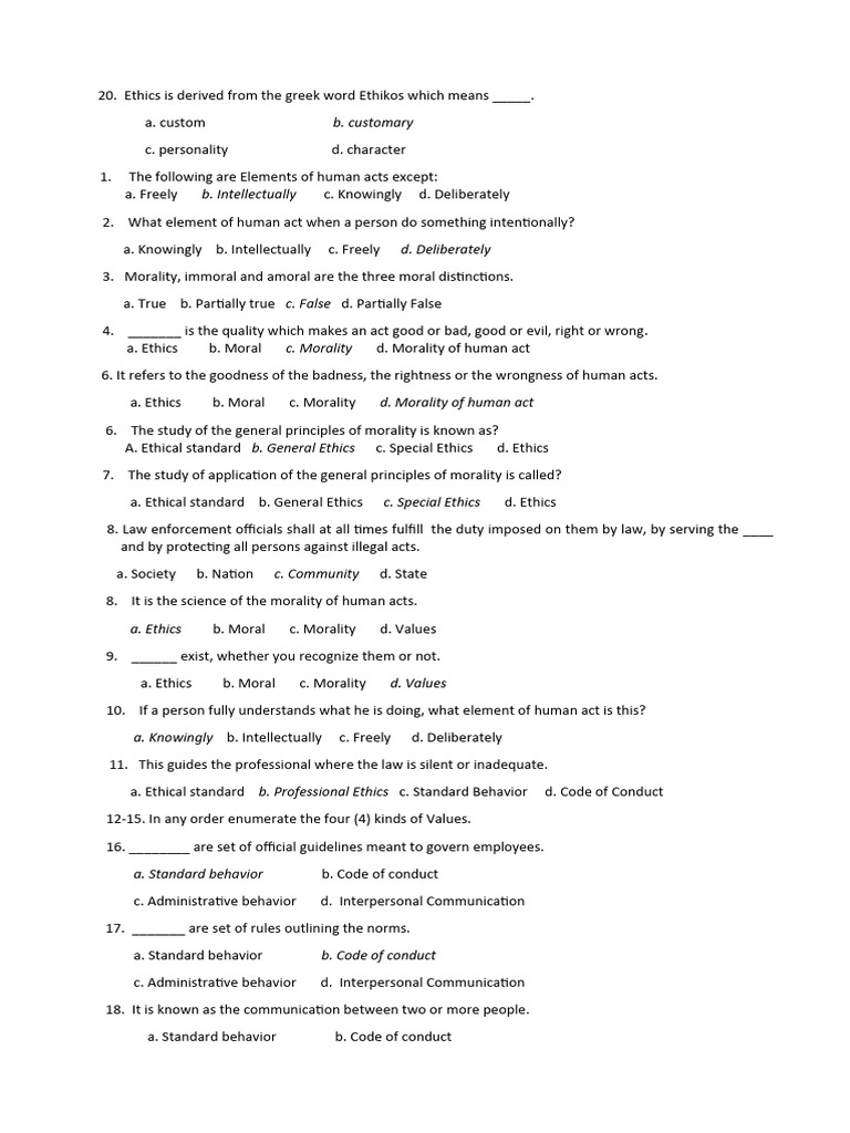 QUIZ-ETHICS | PDF | Morality | Social Psychology