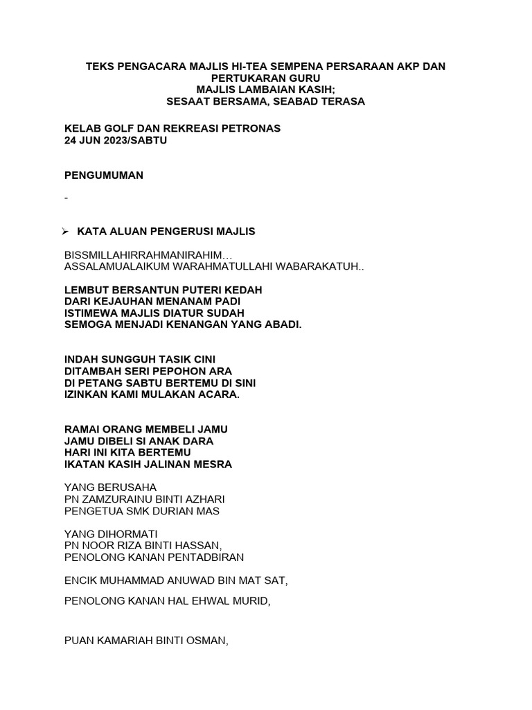 Teks Pengacara Majlis Hi Tea KGKT | PDF