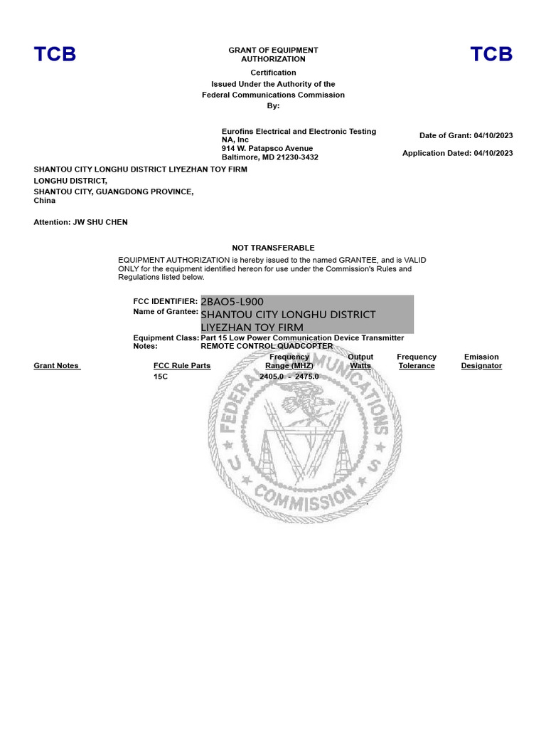 Certificado Internacional FCC | PDF