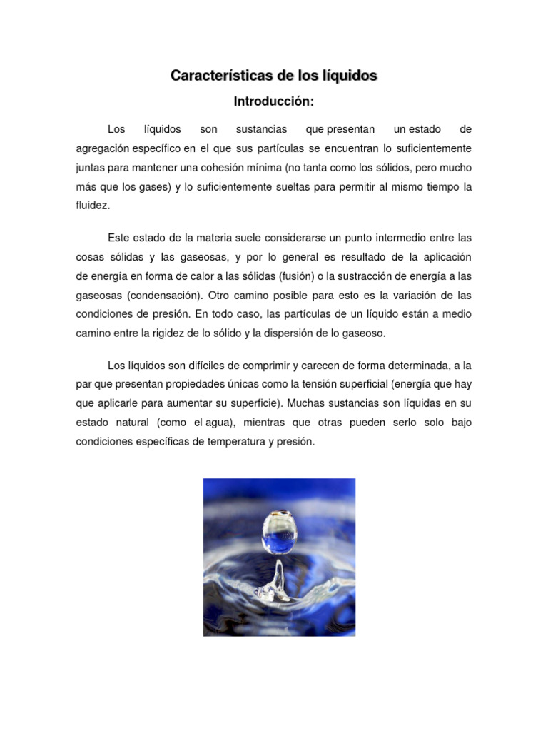 Características de Los Líquidos.011 | PDF | Líquidos | Propiedades del agua