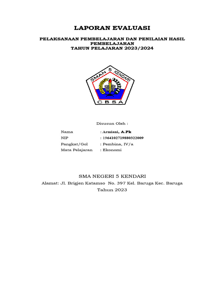 Laporan Evaluasi Hasil Dan Penilaian Pembelajaran | PDF