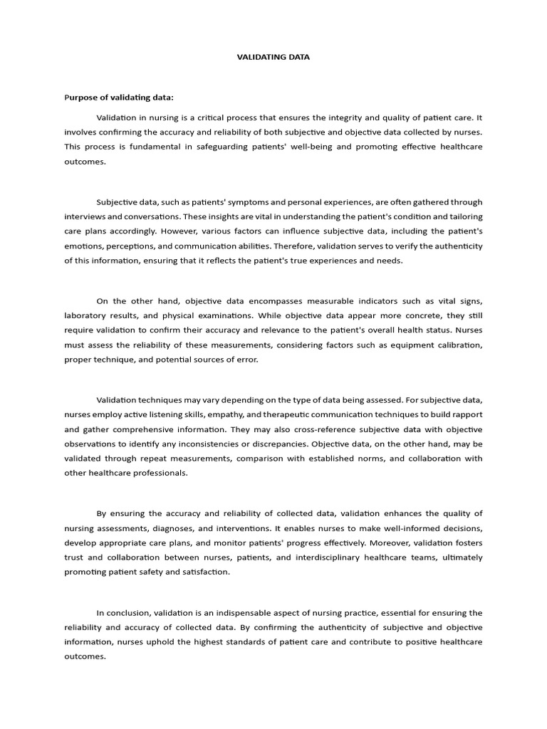 Data Validation in Nursing | PDF | Health Care | Nursing