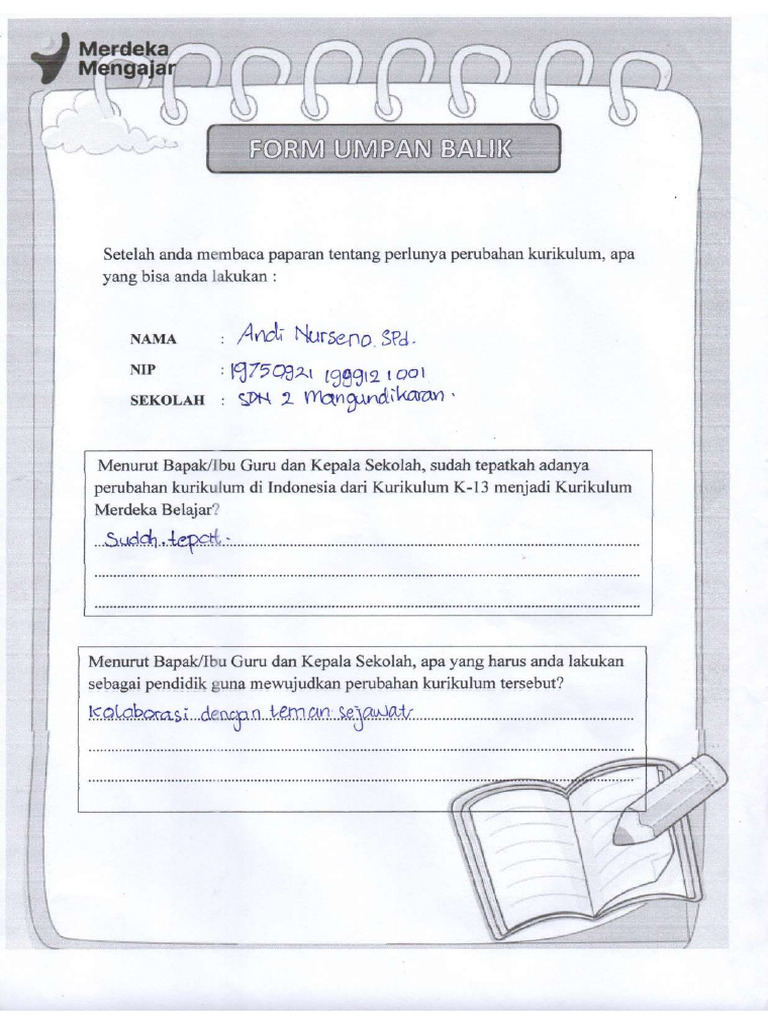 Form Umpan Balik ANDI NURSENO | PDF