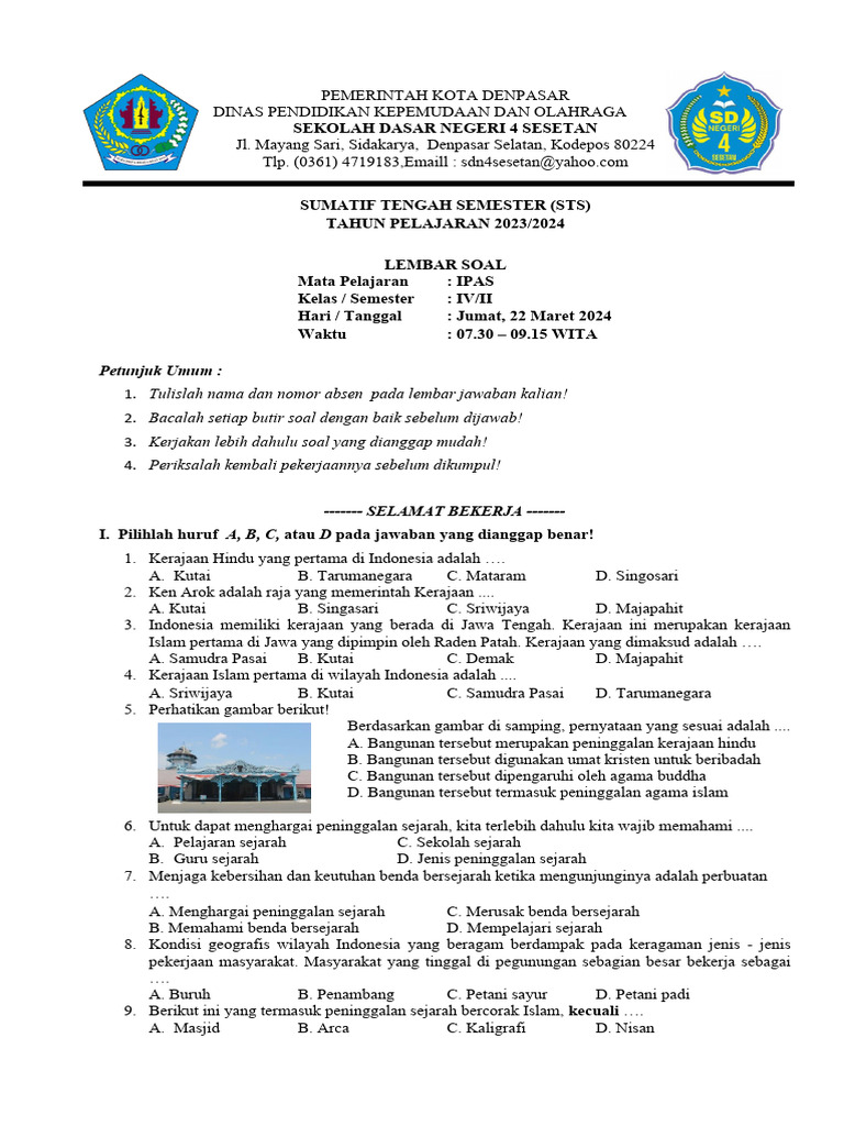 Soal PTS Ipas KLS 4 SMT 2 | PDF