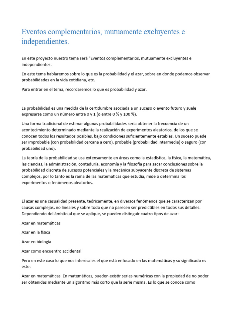 Eventos Complementarios | PDF | Teoría de probabilidad | Aleatoriedad