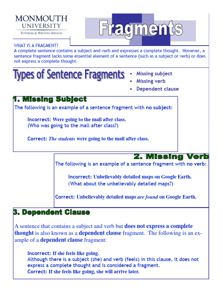 sentence-fragments | PDF | Verb | Sentence (Linguistics)