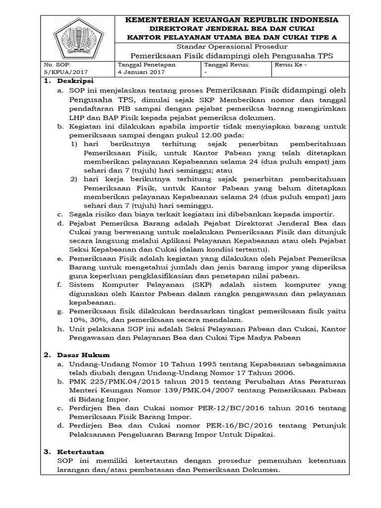 SOP Pemeriksaan Fisik Didampingi Oleh Pengusaha TPS | PDF