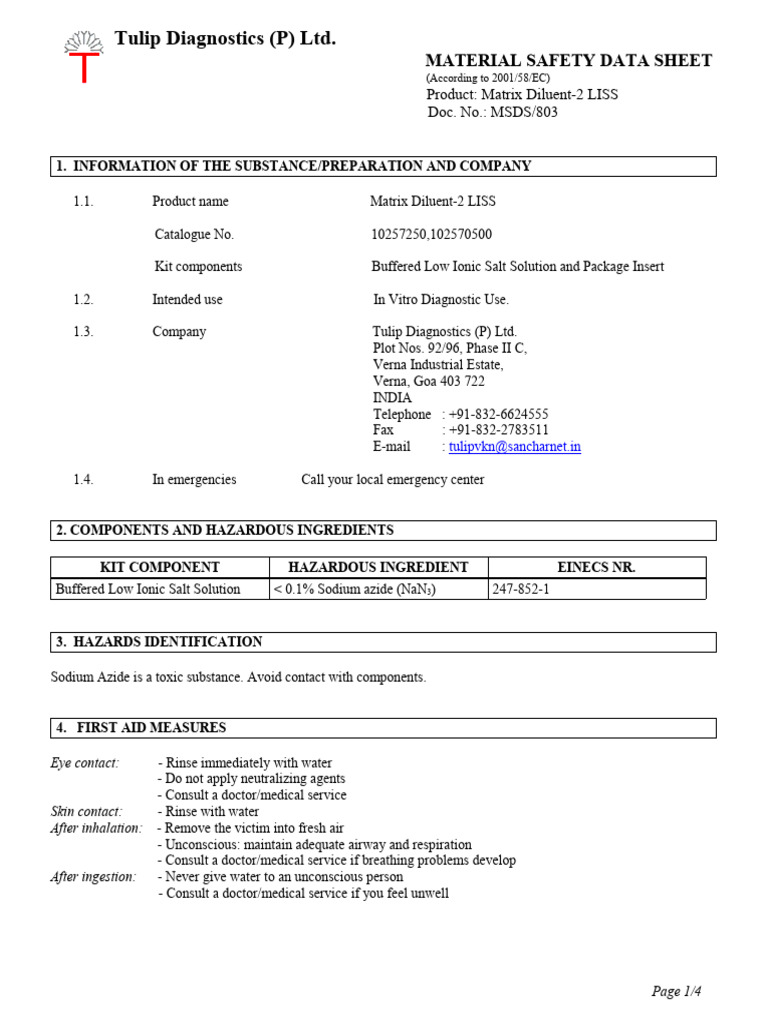 MSDS Matrix Diluent-2 LISS | Download Free PDF | Materials ...