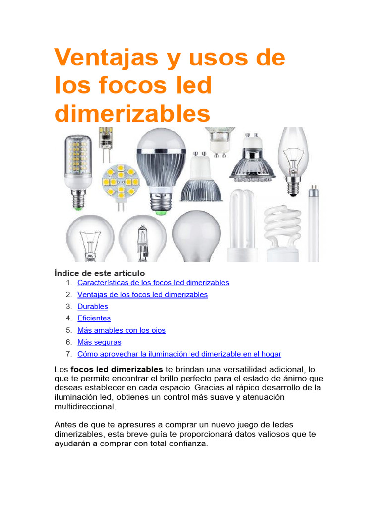 Ventajas y Usos de Los Focos Led Dimerizables | PDF | Diodo emisor de ...