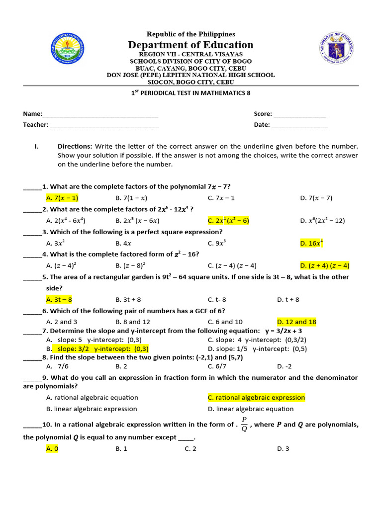 Mathematics 8 (Done) | PDF | Function (Mathematics) | Polynomial