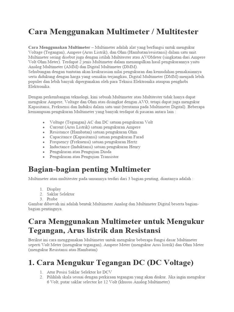 Panduan Lengkap Menggunakan Multimeter | PDF