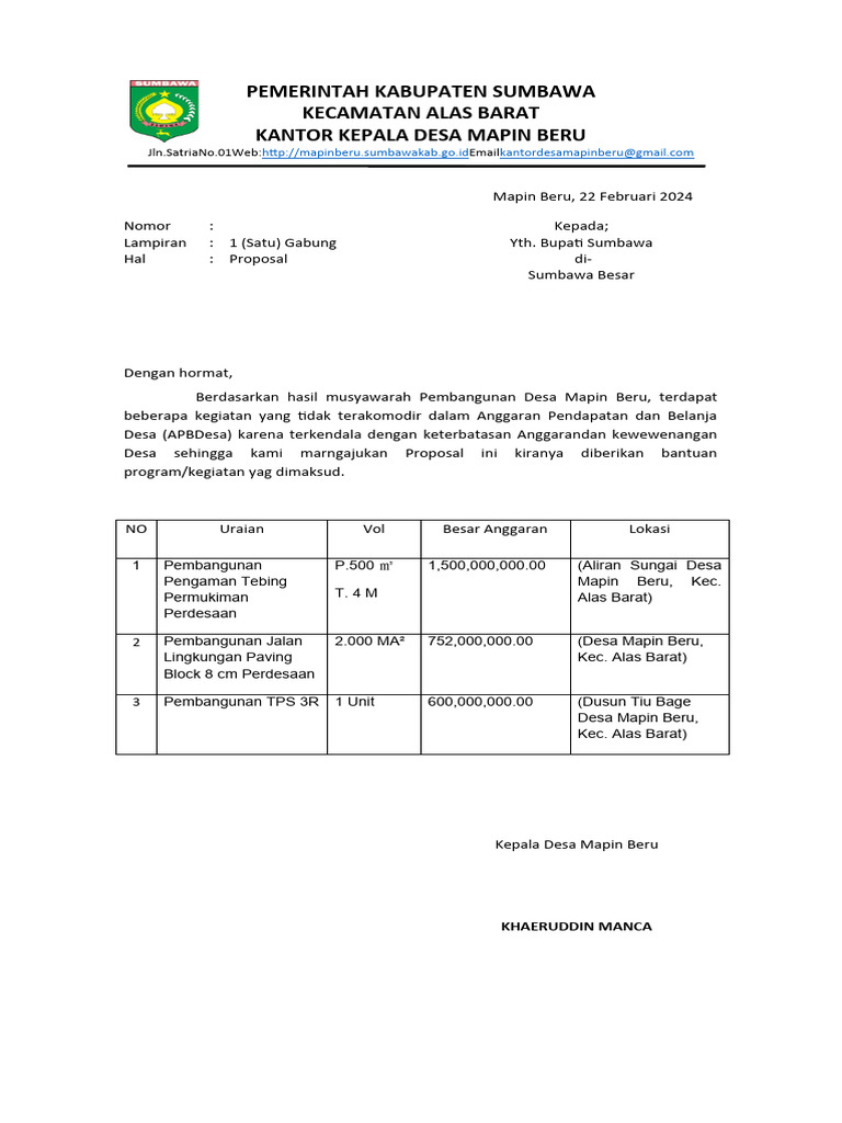 Permohonan Usulan Musrembang 24 | PDF