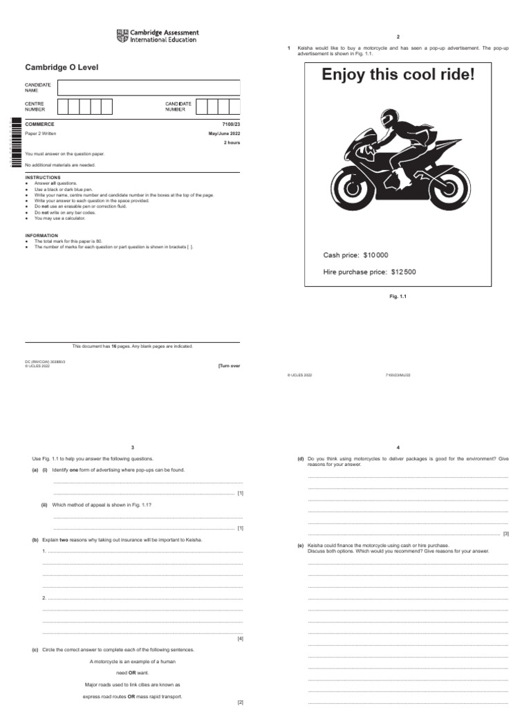 O Level Commerce 7100 - 23 Paper 2 May - Jun 2022 | PDF | Inventory ...