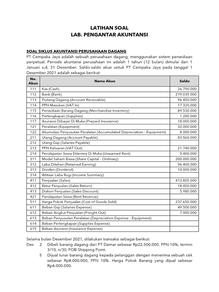 Soal Dan Jawaban Siklus Perusahaan Dagang PT Cempaka | PDF