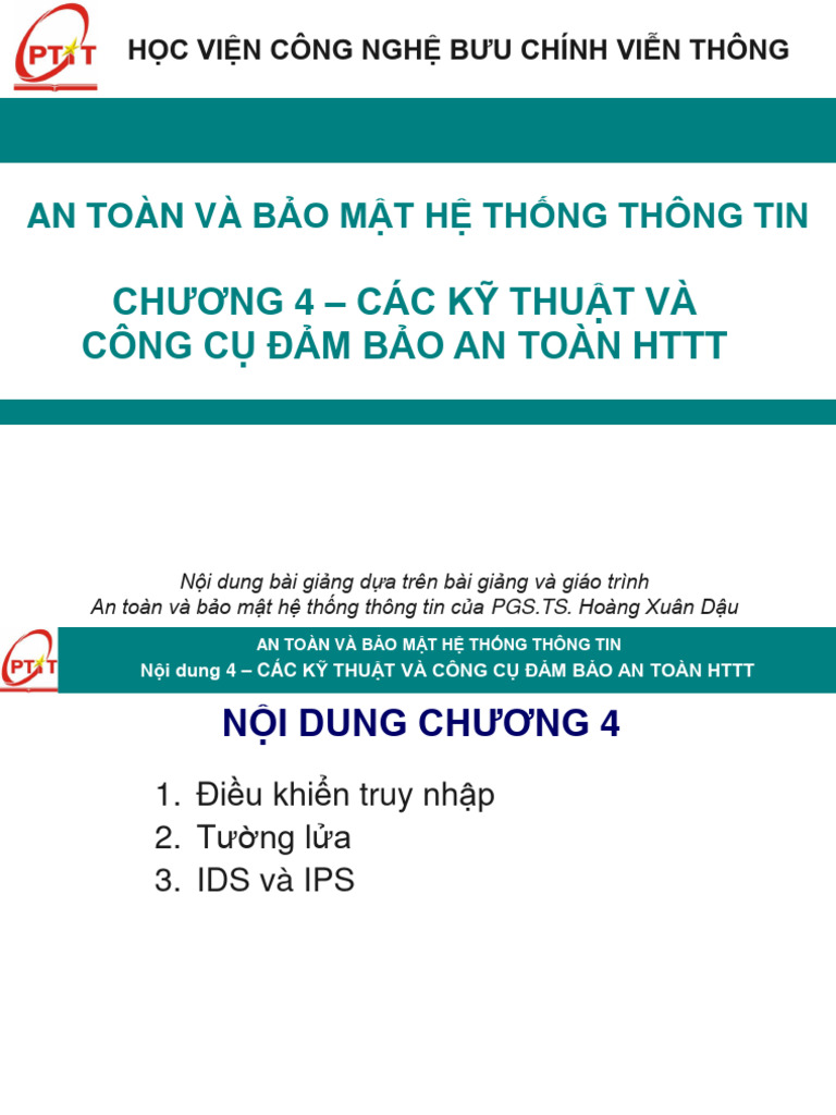 ATBM-Chuong 4 - Cac Ky Thuat Cong Cu Dam Bao An Toan HTTT | PDF