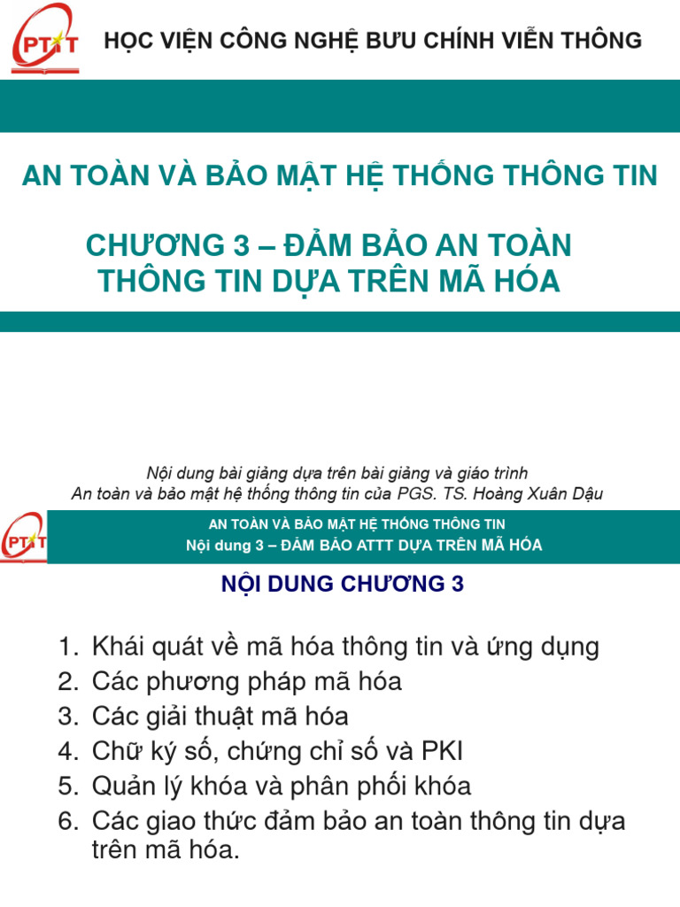 ATBM-Chuong 3 - Dam Bao ATTT Dua Tren Ma Hoa | PDF